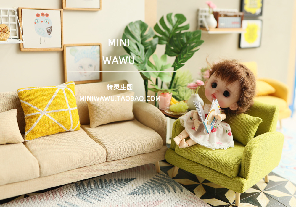 8分12分ob11 gsc BJD BLYTHE娃娃屋迷你仿真模型 微缩三人大沙发-阿里巴巴