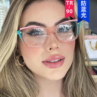 跨境欧美ins眼镜框2023新款TR90防蓝光拼接撞色猫眼平光镜网红潮-阿里巴巴