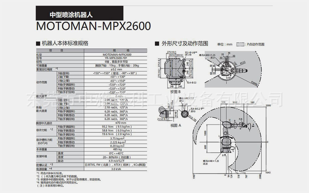 喷漆机器人 日本安川YASKAWA喷涂机器人MPX2600厂家现货供应-阿里巴巴