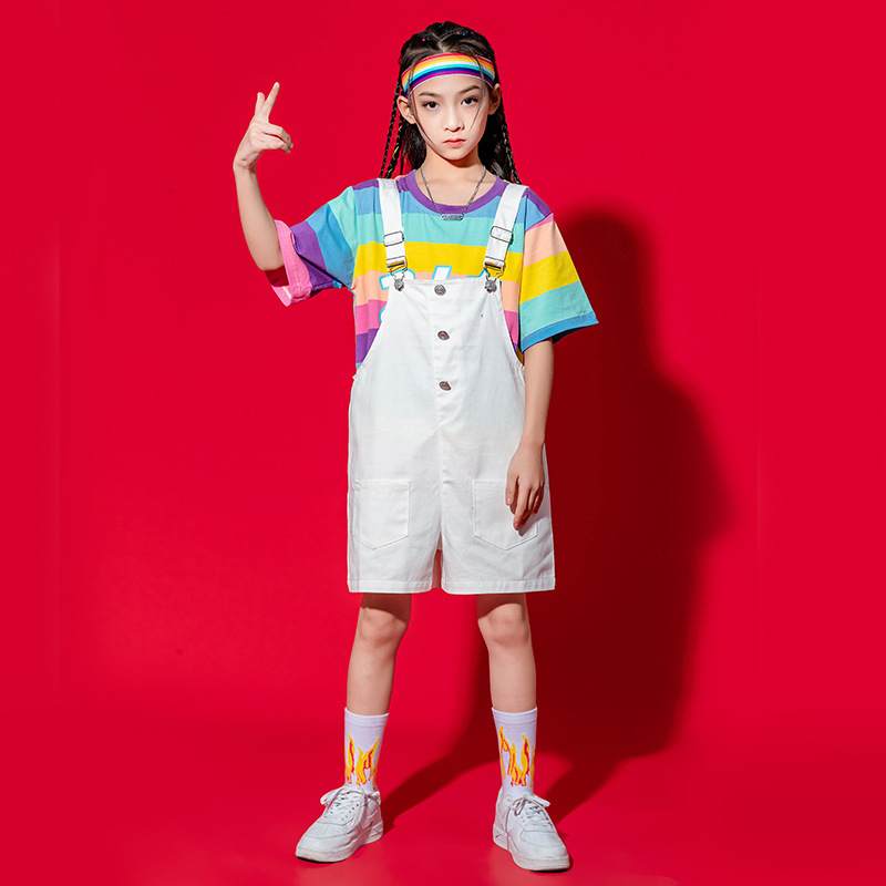 Children singer rapper rainbow striped hip hop street jazz dance ...