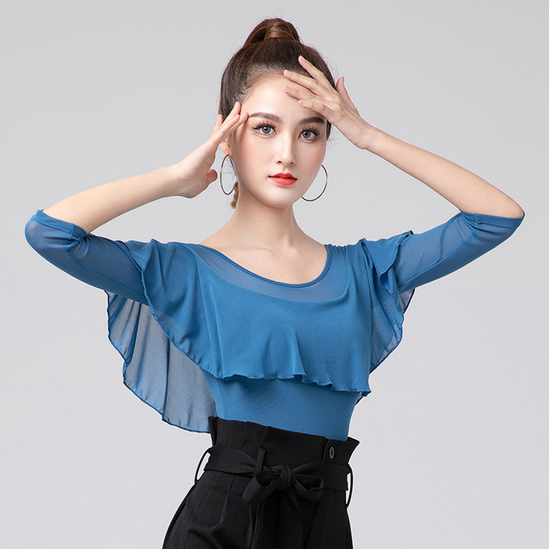bLue black navy red ruffles National standard ballroom latin dance tops ...