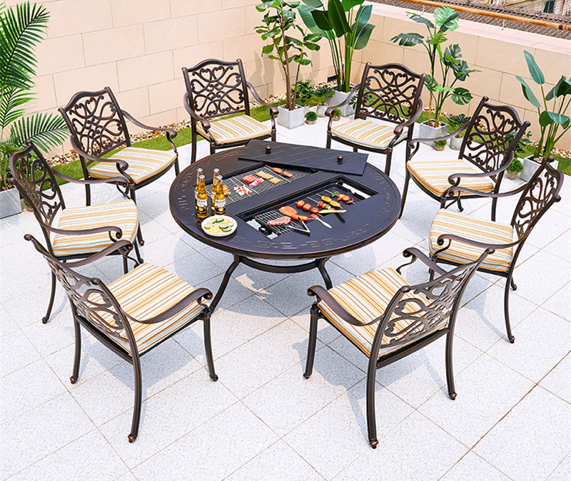 户外铸铝大桌铝合金雕刻烧烤碳烤电烤BBQ桌子庭院花园室外餐桌-阿里巴巴