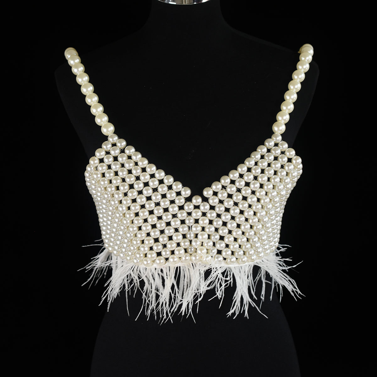 时尚性感简约大气羽毛手工珍珠吊带背心身体链胸部配饰Body Chain-阿里巴巴