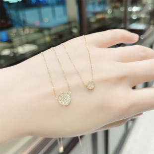 agete满钻圆形手链项链饰品套装 925纯银镀14K金简约气质百搭锁骨-阿里巴巴