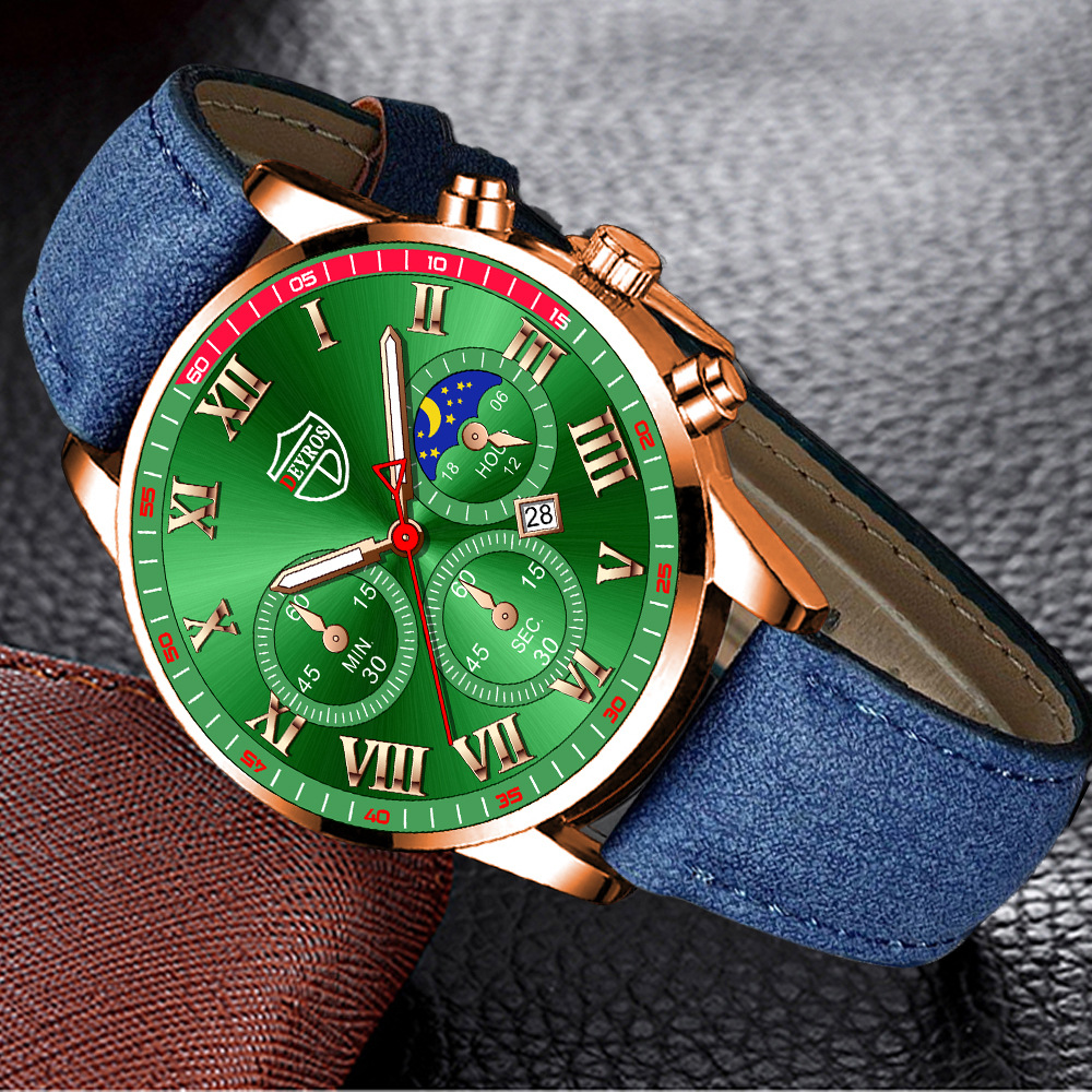 DEYROS潮牌时尚学生手表男士日历手表男款商务皮革带夜光石英手表-阿里巴巴