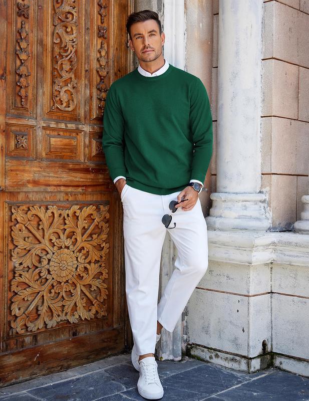 跨境Mens Crew Neck Sweaters Long Sleeve Lightweight Knit-阿里巴巴