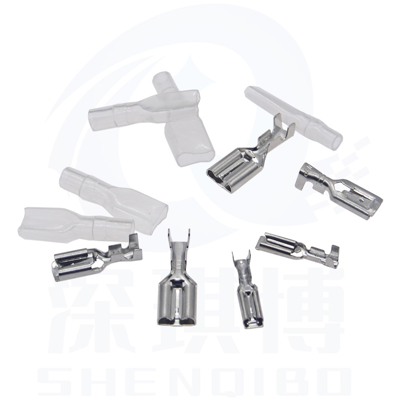 2.8/4.8/6.3mm 插簧端子+护套 铜镀锡 带自锁插拔冷压式端子-阿里巴巴