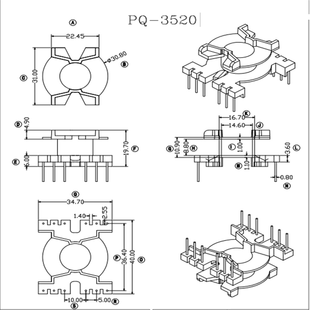 PQ35变压器骨架PQ35电木骨架PQ3520立式骨架BOBBIN 6+6 槽宽8.8-阿里巴巴