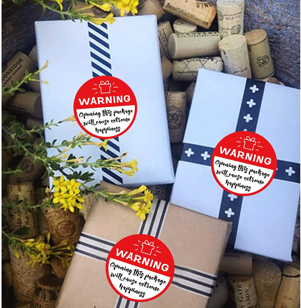 500 1.5-inch happiness stickers black and white warning labels round ...