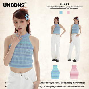 UNBDNS 美式渐变色针织背心女夏季辣妹百搭修身撞色性感短款上衣-阿里巴巴