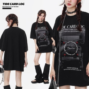 TIDE CARD LOG春夏新品街潮炒洗直喷个性印花短袖250g美式复古潮T-阿里巴巴