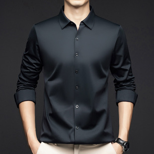 春秋季新款无痕纯色衬衣中年爸爸装免烫商务长袖衬衫男-阿里巴巴