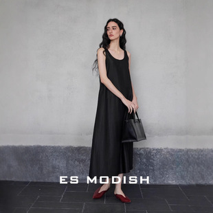ES MODISH 春季新品韩系简约纯色百搭U领吊带连衣裙A字内搭长裙女-阿里巴巴
