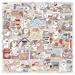 54张卡通miiiiichan贴纸玩偶小熊狗狗插画DIY手账装饰防水贴画-阿里巴巴