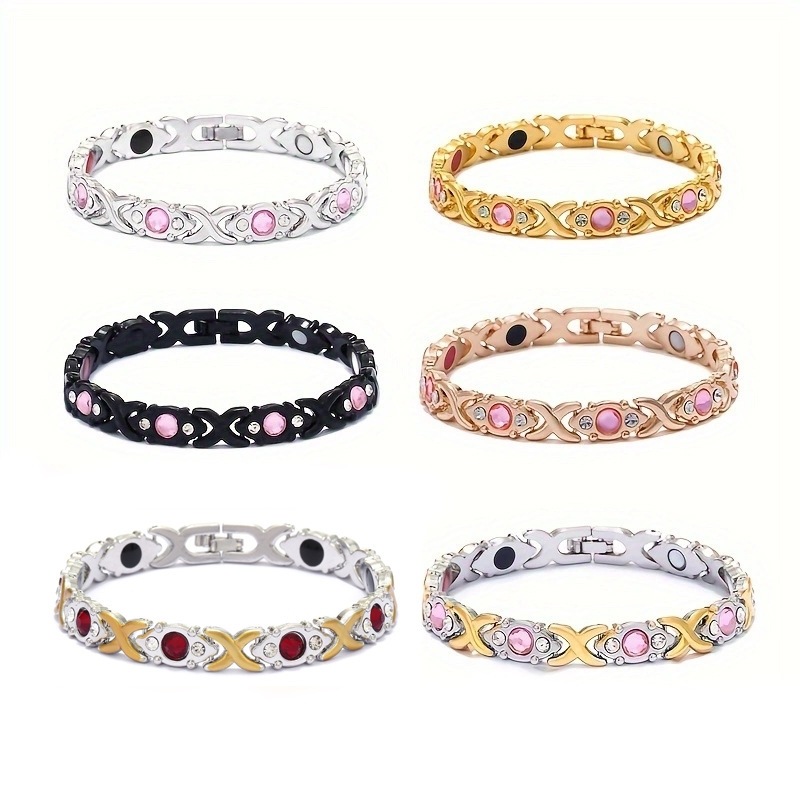 跨境爆款欧美时尚可拆卸能量磁石手链环保合金镶钻可调节女士手环-阿里巴巴