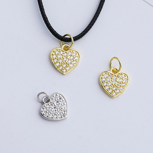 s925纯银爱心挂件镀金镶锆石饰品DIY串珠手链项链心形吊坠配件-阿里巴巴