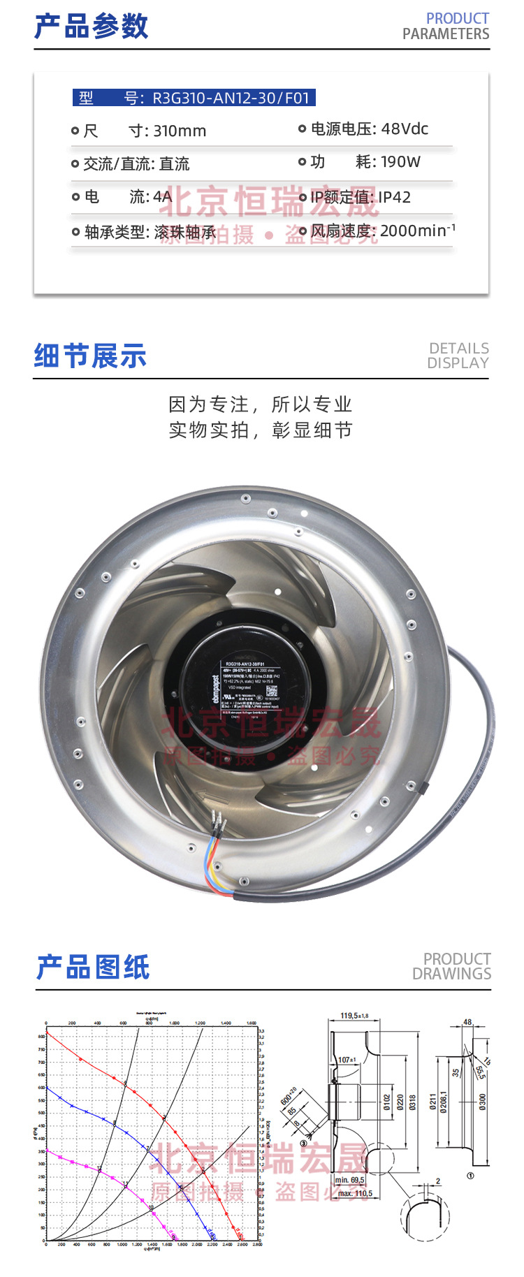 ebm-papst R3G310-AN12-30/F01 直流48V 4A 190W FFU EC调速风机-阿里巴巴