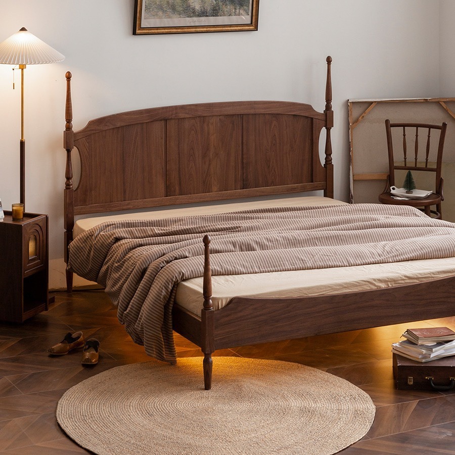 American all solid wood retro double bed North American black walnut ...