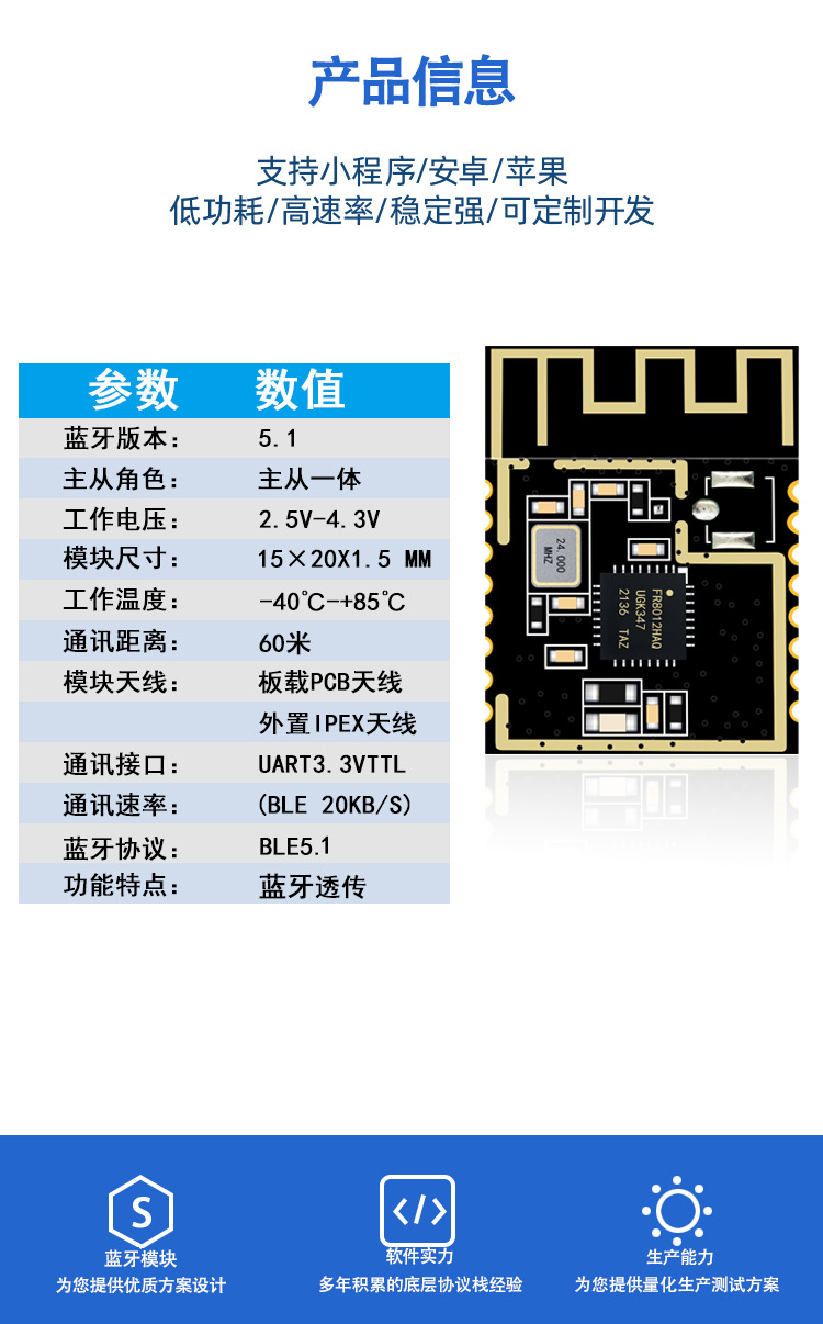 ZX-D35低功耗蓝牙模块无线串口通信透传BLE5.1外置天线接收模块-阿里巴巴
