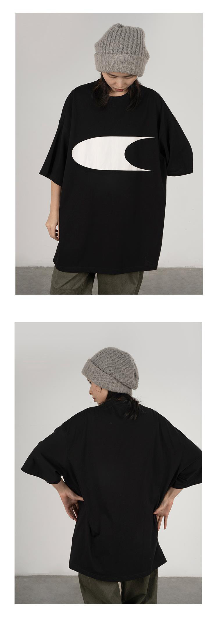 crying center 标准logo一个月牙超大oversize黑白宽松纯棉TEE-阿里巴巴