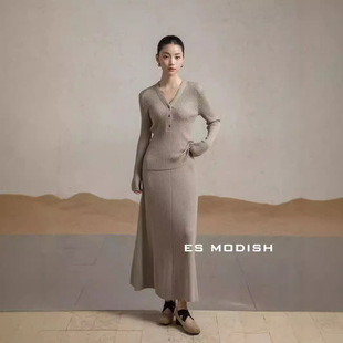 ES MODISH 秋季新品轻熟风纯色百搭半身裙优雅高腰中长款包臀裙女-阿里巴巴