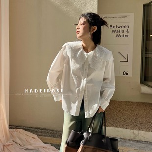 MADEINOST法式复古加厚洗水棉超大花边荷叶领宽松衬衫设计感上衣-阿里巴巴