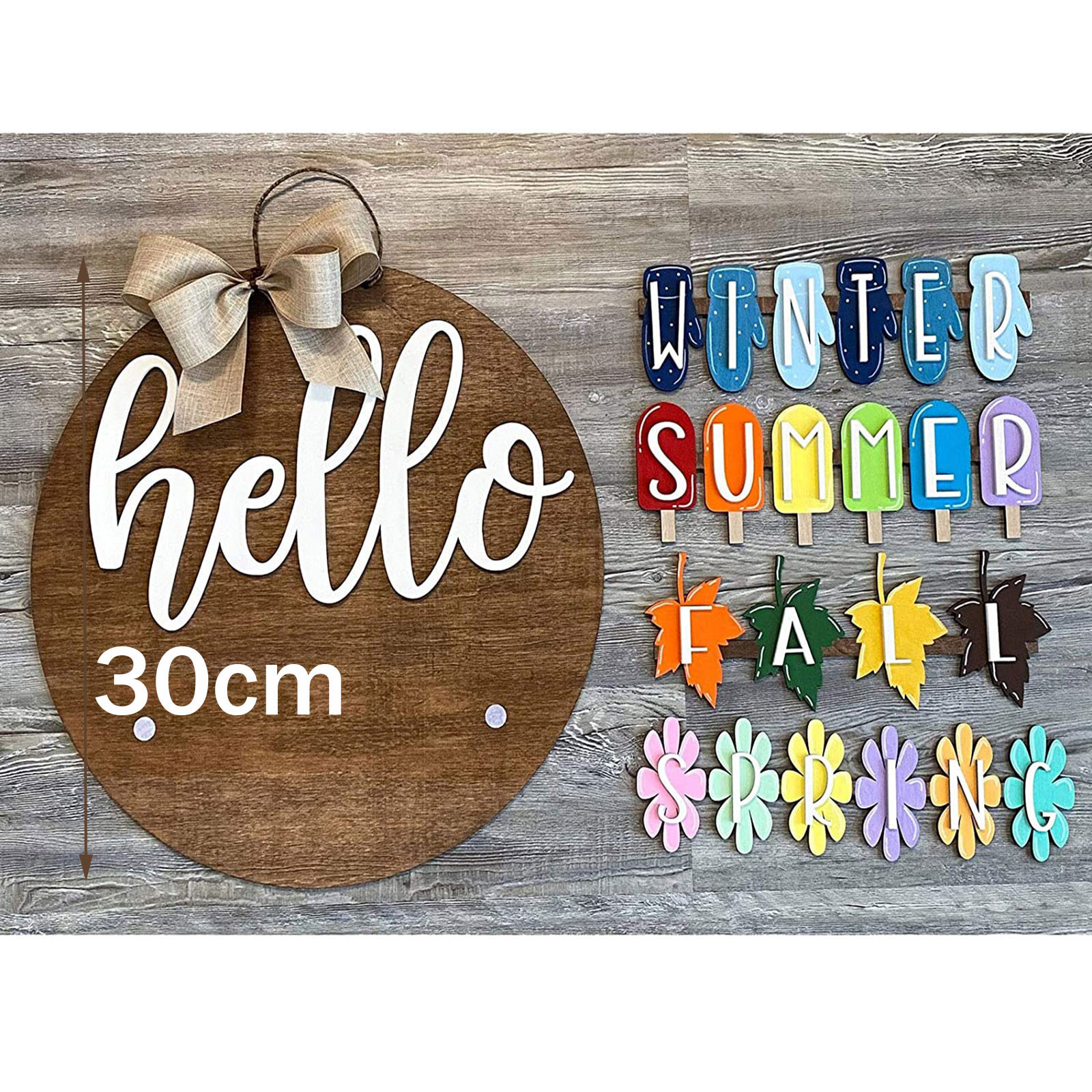 Hello Seasons Painted DIY节日元素Hello四季木质可替换挂牌挂件-阿里巴巴