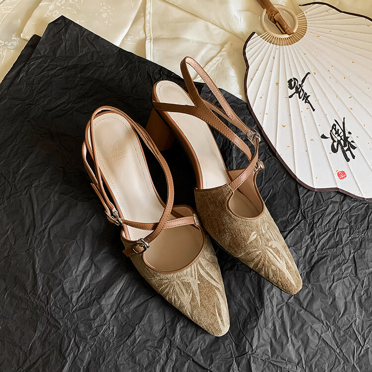 CHIKO Jala Pointy Toe Block Heels Slingback Shoes