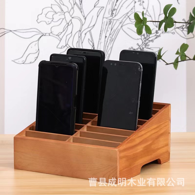 Creative solid wood multi-grid mobile phone storage box student class ...