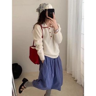 可补T8091撞色领半开扣毛衣长60-仅供货经销商不退换-阿里巴巴