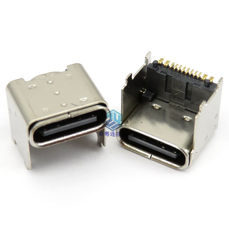 TYPE-C 四脚插板 typec16p母座 CH=5.9 垫高4.3 带柱 单排贴片-阿里巴巴
