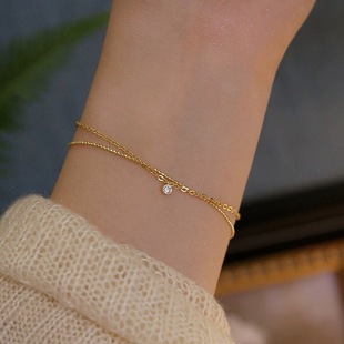 S925银镀14K金双层水钻手链女生ins轻奢小众设计极细精致闺蜜手饰-阿里巴巴