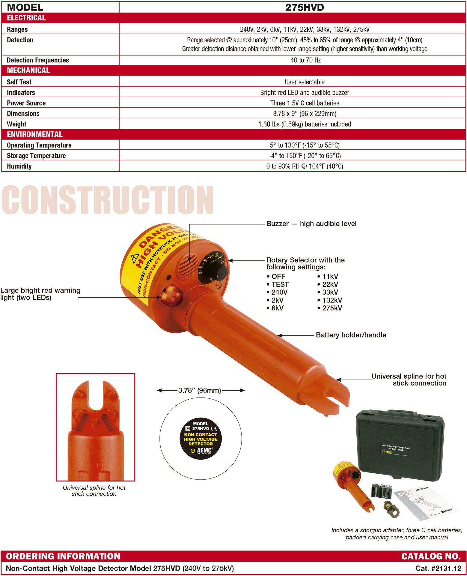 美国AEMC 275HVD电压感应探测器275KV手持非接触式高电压检测仪-阿里巴巴