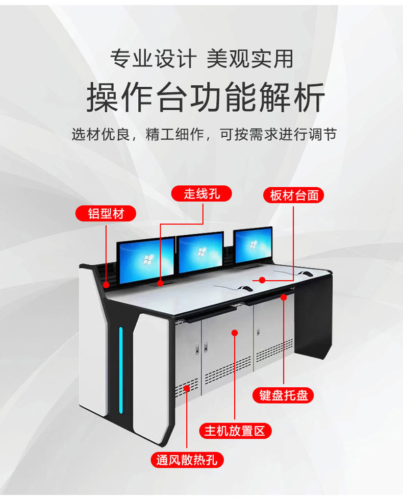 金亚伟创办公桌监控操作台控制台三联操作台D型加大款JYWC-D006-阿里巴巴