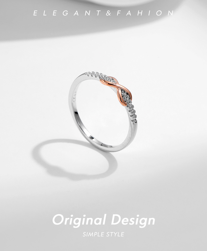 MODIAN摩典s925纯银莫比乌斯环排钻戒指ins撞色设计镀玫瑰金指环-阿里巴巴