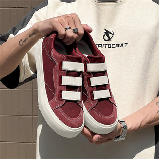 AFANTING懒人一脚蹬松紧带帆布鞋男夏季新款潮鞋港风魔术贴男1570-阿里巴巴