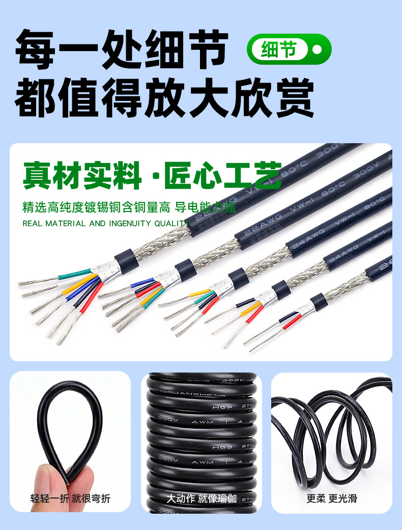 UL2464屏蔽线2 3 4 5 6 7 8 9 芯带编织铝箔屏蔽线 信号线缆-阿里巴巴