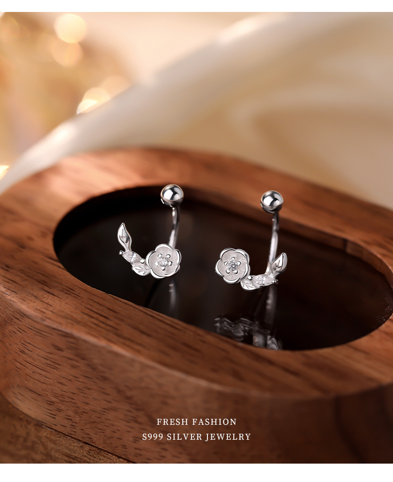 S999纯银设计感山茶花耳钉女气质简约百搭ins风素银花朵耳饰新款-阿里巴巴