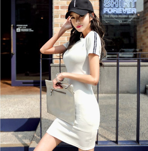 运动休闲显瘦修身性感紧身包臀短裙韩版连衣裙女Q293(肩条裙-阿里巴巴