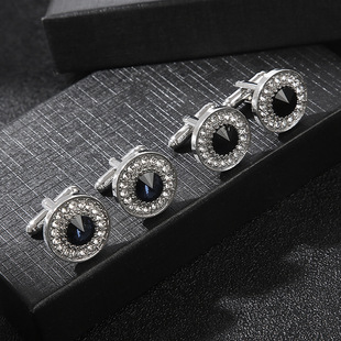 亚马逊TEMU新款创意锆石黑水晶袖扣法式衬衫纽扣袖钉cufflinks-阿里巴巴
