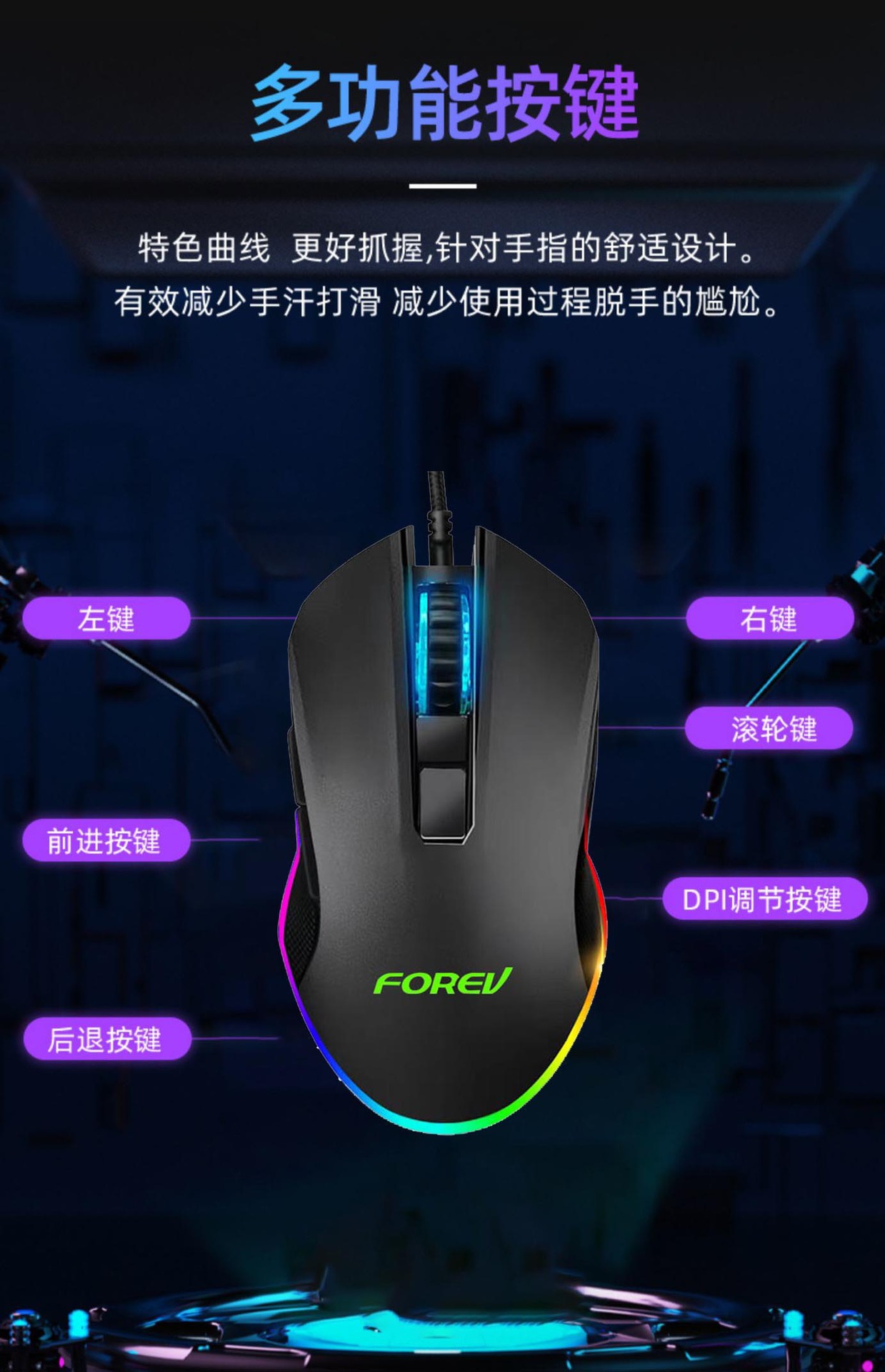 Jual FV-Q7 Mouse Gaming Komputer E-sports Kafe Internet Mouse Terang ...