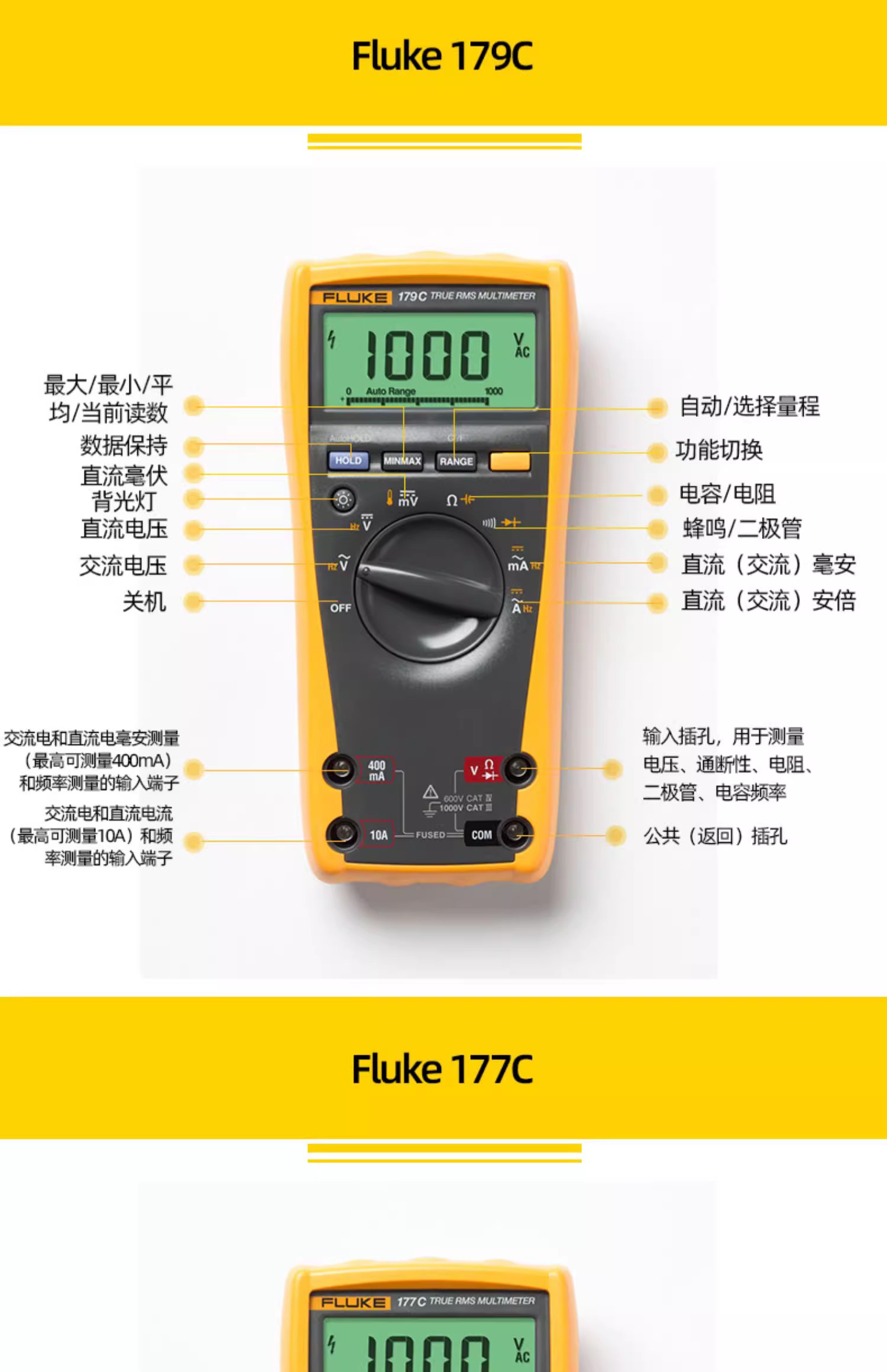 FLUKE福禄克F117C/116C/115C/179C数字万用表高精度F287C/F289C-阿里巴巴
