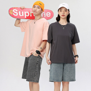 280g罗沁薄款夏季t恤男重磅宽松纯棉体恤男装纯色男女短袖t恤全棉-阿里巴巴