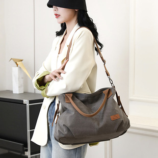 欧美复古单肩包背包2025潮撞色新款通勤包女大学生帆布包女斜挎包-阿里巴巴