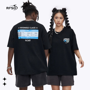 RFSD男装|原创飞机票印花T恤2024春夏新品潮牌宽松街 头短袖男-阿里巴巴