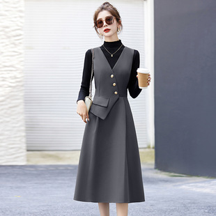 秋冬季新品女装韩版修身中长款两件套连衣裙 XM95-阿里巴巴