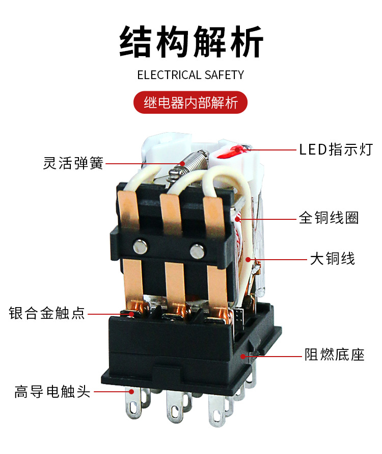 德力西小型中间继电器CDZ9-52P直流24V 8脚 14脚54P大电流62P-阿里巴巴