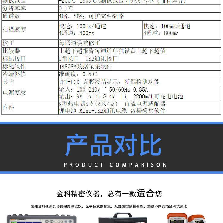 常州金科JK804/JK808手持多路温度测试仪 4路8路热电偶探头测温表-阿里巴巴