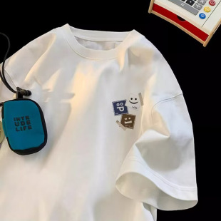 美式重磅260g纯棉印花短袖男夏季ins潮牌百搭休闲宽松情侣T恤上衣-阿里巴巴