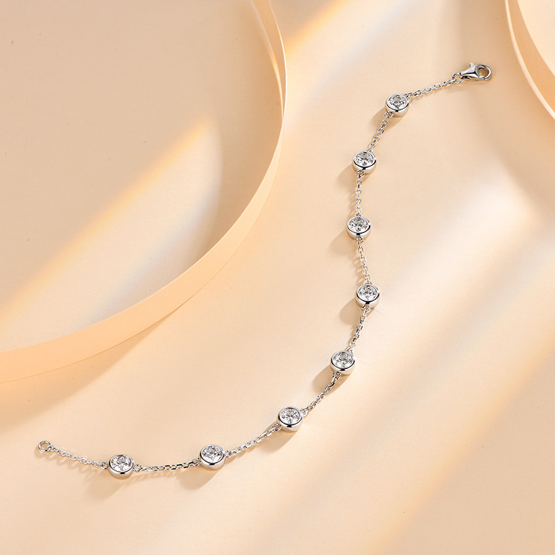 S925纯银手链不掉色 网红ins风小众设计泡泡款莫桑石手链高级感-阿里巴巴